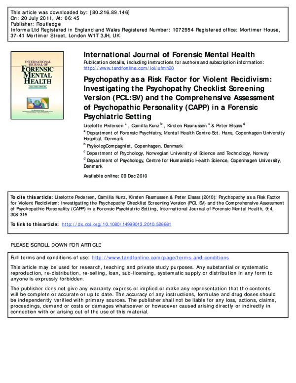 (PDF) Psychopathy as a Risk Factor for Violent Recidivism ...
