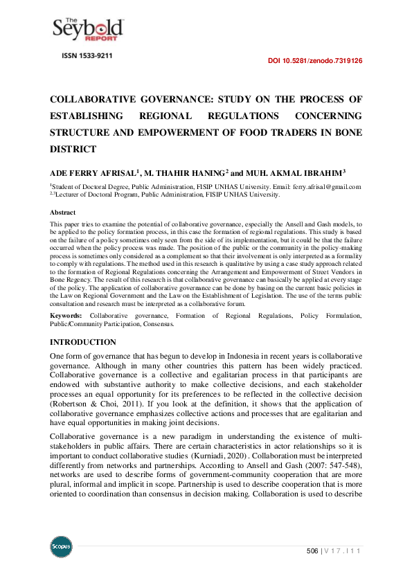 (PDF) Collaborative Governance: Study on the Process of Establishing ...