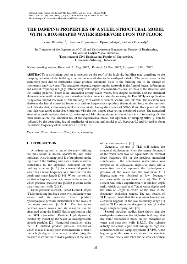 (PDF) The Damping Properties of a Steel Structural Model with a Box-Shaped Water Reservoir Upon ...