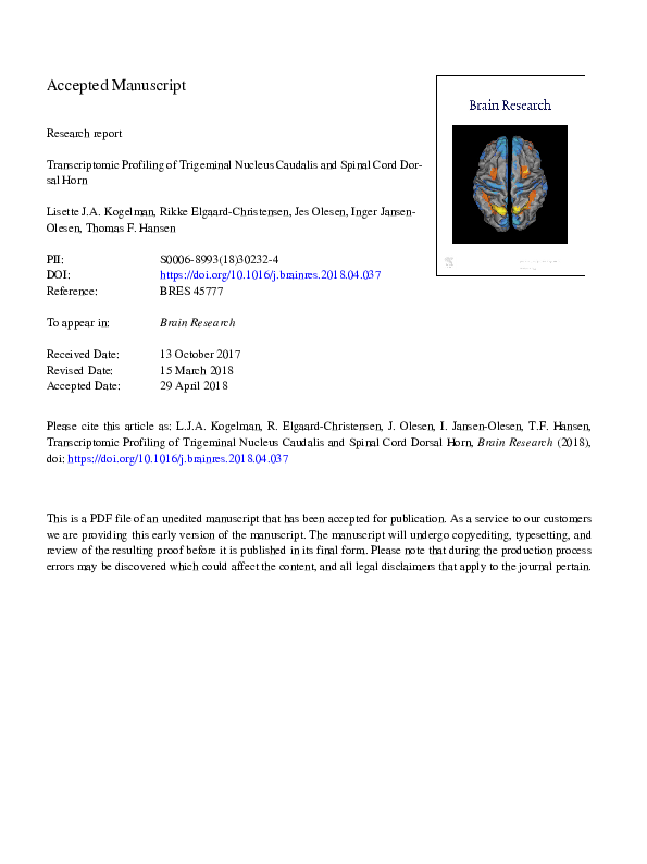 (PDF) Transcriptomic profiling of trigeminal nucleus caudalis and ...