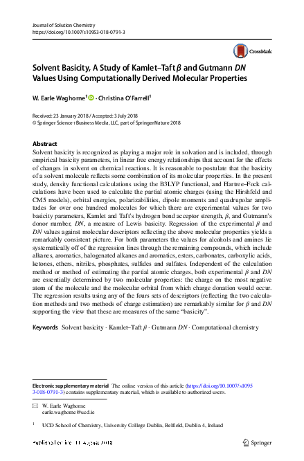 (PDF) Solvent Basicity, A Study of Kamlet–Taft β and Gutmann DN Values ...