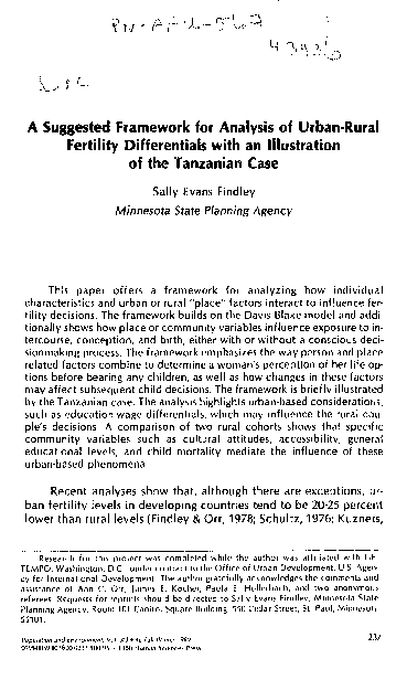 (PDF) A suggested framework for analysis of urban-rural fertility ...