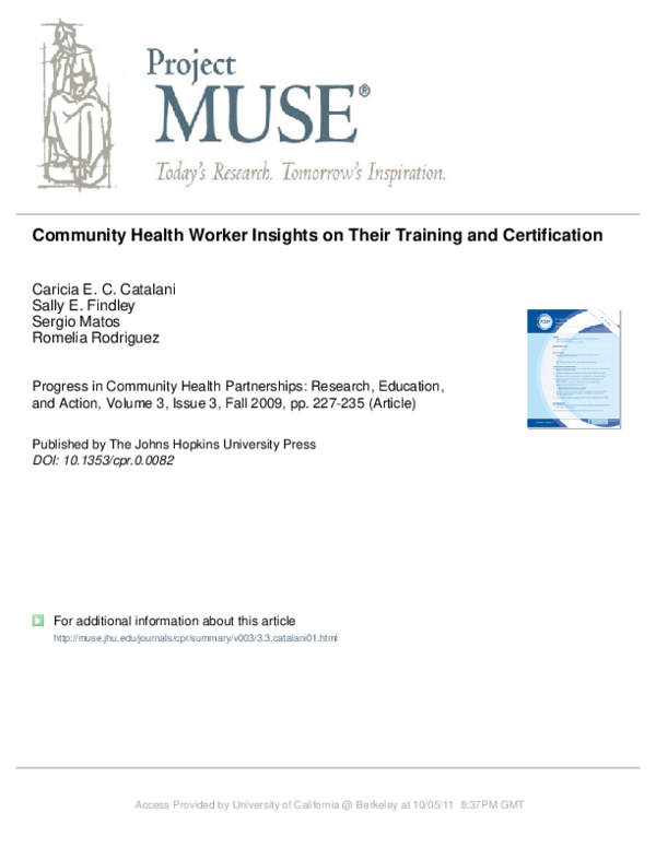 (PDF) Community Health Worker Insights on Their Training and Certification