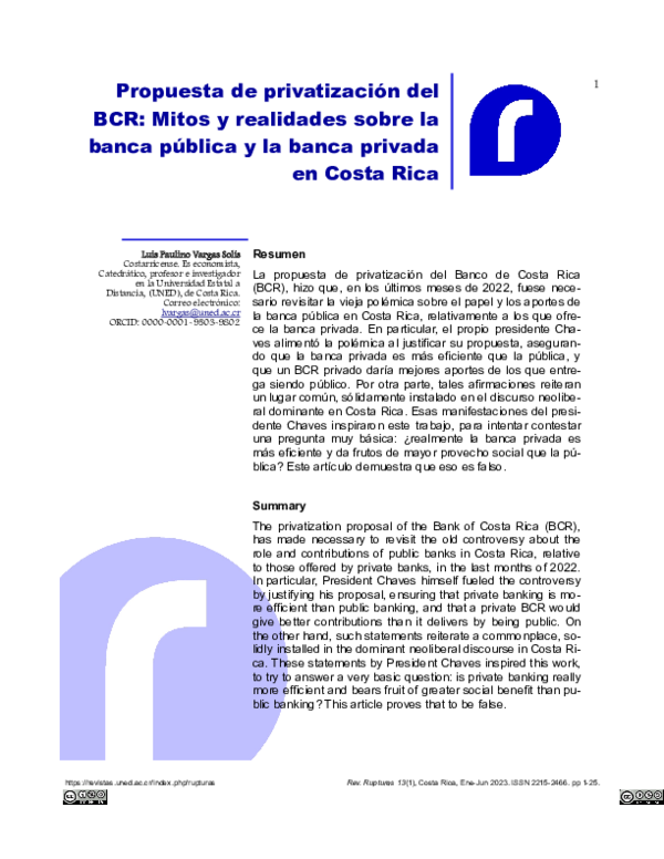 (PDF) Propuesta de privatización del BCR: Mitos y realidades sobre la ...