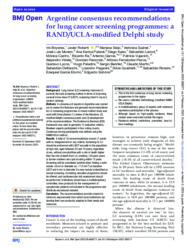 (PDF) Argentine consensus recommendations for lung cancer screening ...