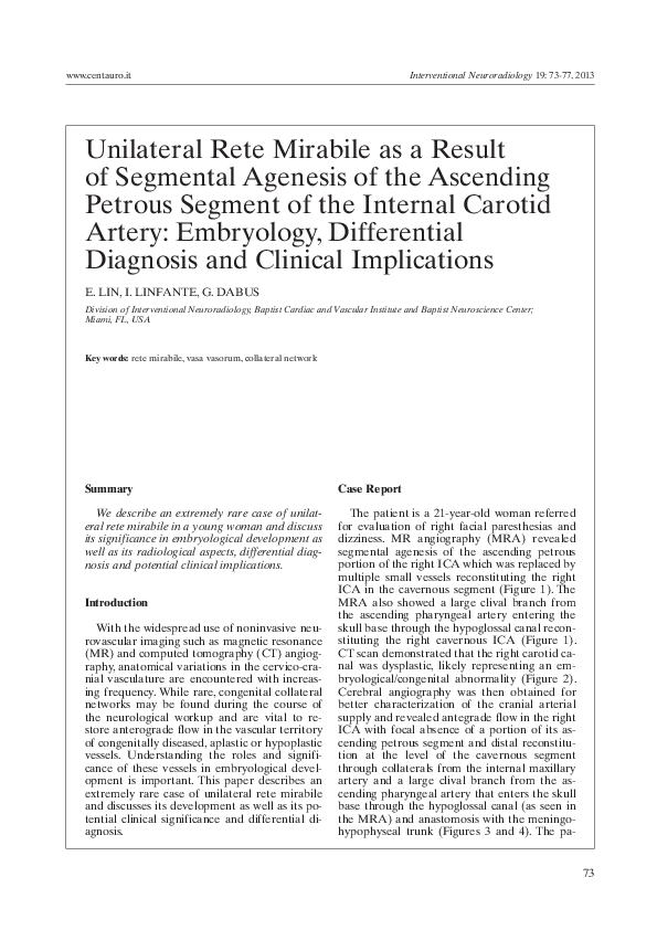 (PDF) Unilateral Rete Mirabile as a Result of Segmental Agenesis of the ...