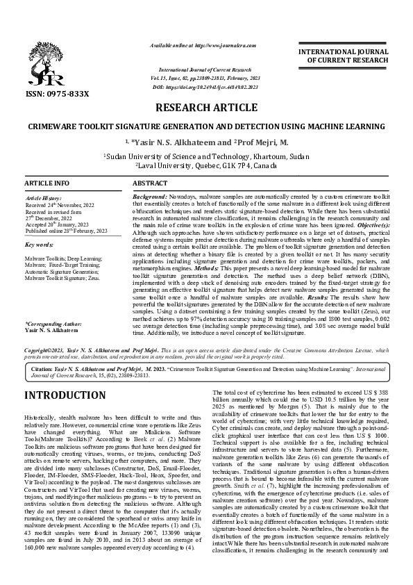 Pdf Crimeware Toolkit Signature Generation And Detection Using Machine Learning