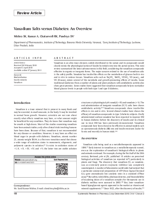 (PDF) Vanadium salts versus diabetes: An overview