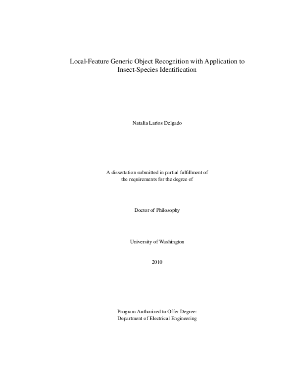 Pdf Local Feature Generic Object Recognition With Application To Insect Species Identification 