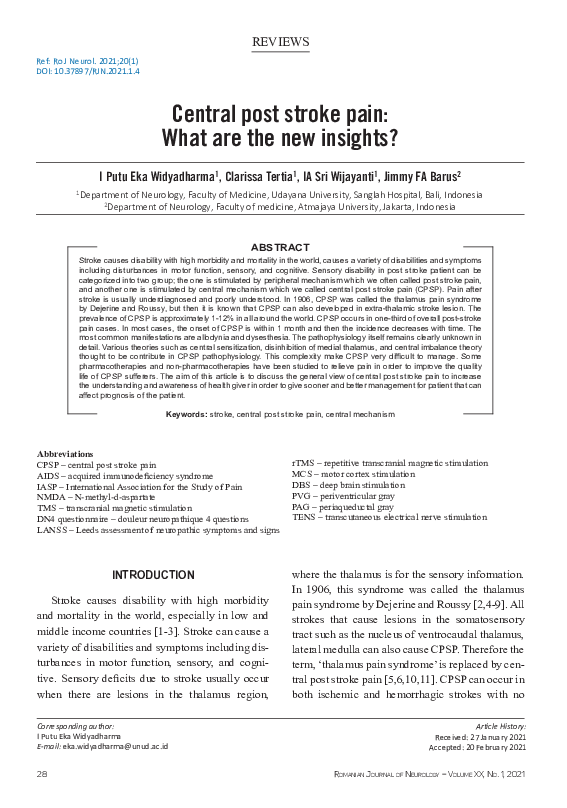 (PDF) Central post stroke pain: What are the new insights?