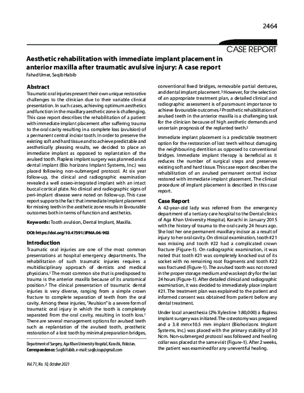 (PDF) Aesthetic rehabilitation with immediate implant placement in ...