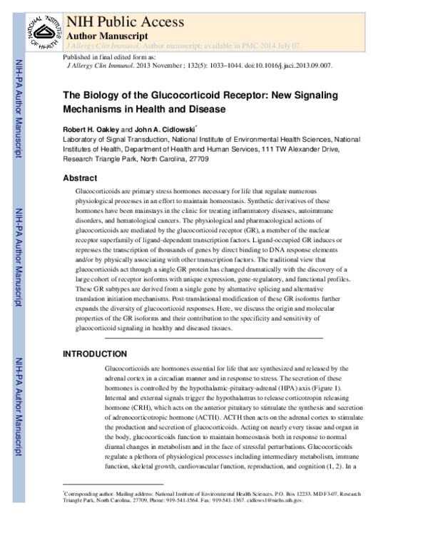 (PDF) The biology of the glucocorticoid receptor: New signaling mechanisms in health and disease