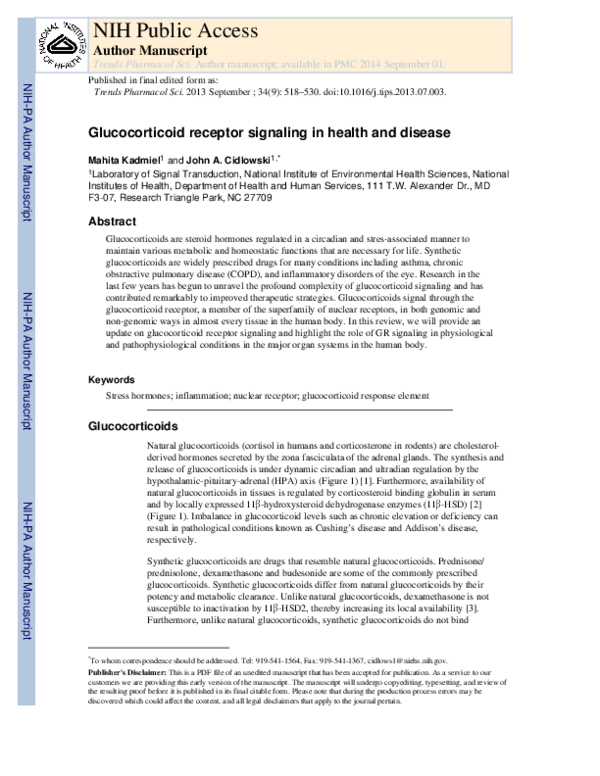 (PDF) Glucocorticoid receptor signaling in health and disease