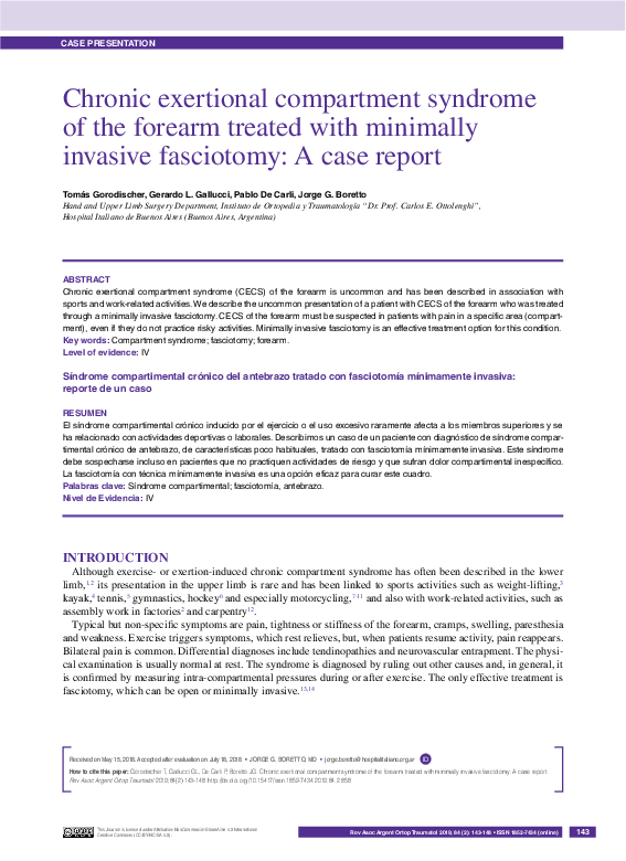 (PDF) Síndrome compartimental crónico del antebrazo tratado con ...