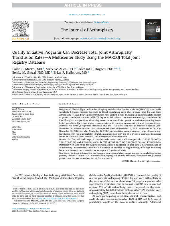 (PDF) Quality Initiative Programs Can Decrease Total Joint Arthroplasty ...