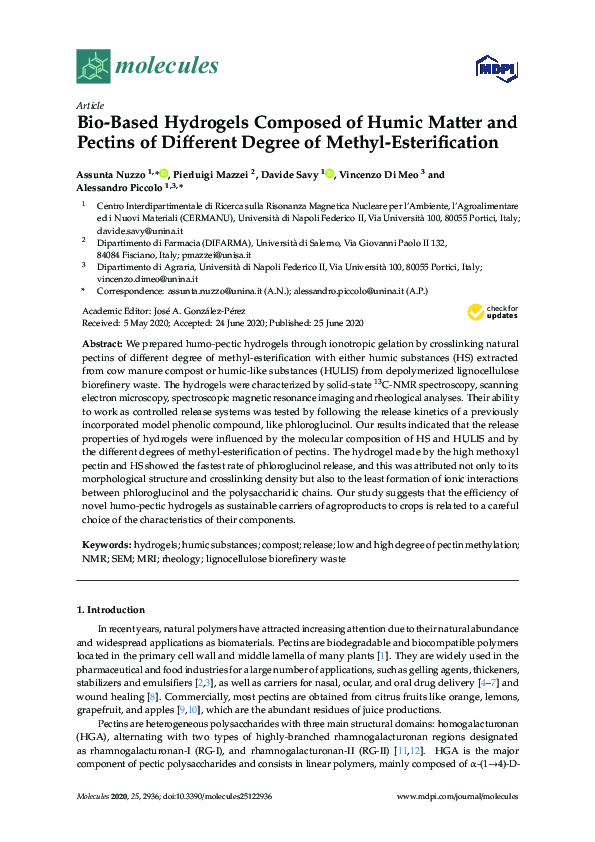 (PDF) Bio-Based Hydrogels Composed of Humic Matter and Pectins of ...