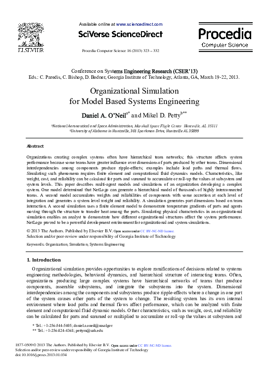 (PDF) Organizational Simulation for Model Based Systems Engineering