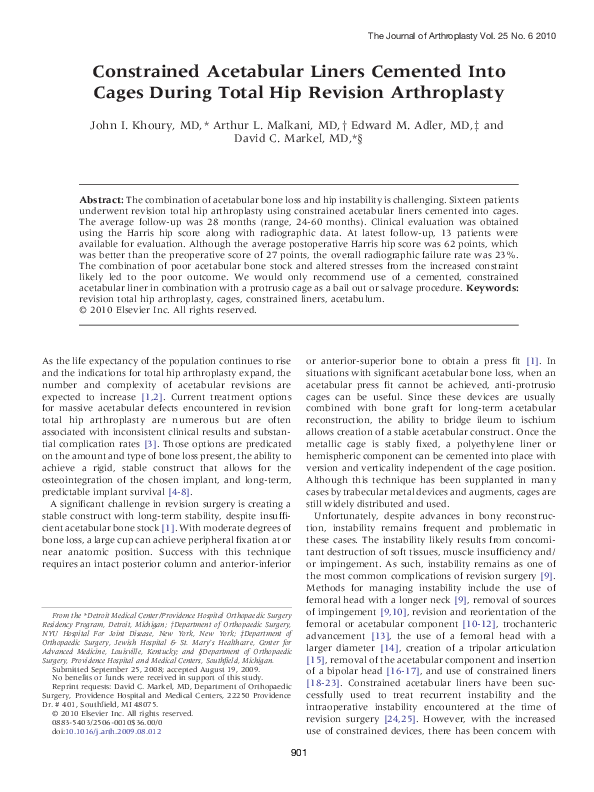 Pdf Constrained Acetabular Liners Cemented Into Cages During Total Hip Revision Arthroplasty