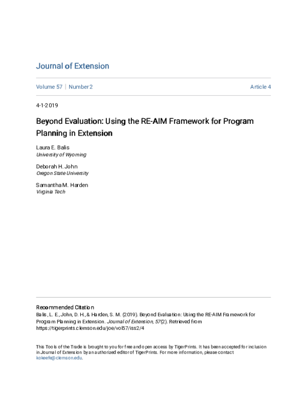 Pdf Beyond Evaluation Using The Re Aim Framework For Program