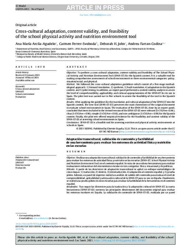 (PDF) Cross-cultural adaptation, content validity, and feasibility of the school physical ...