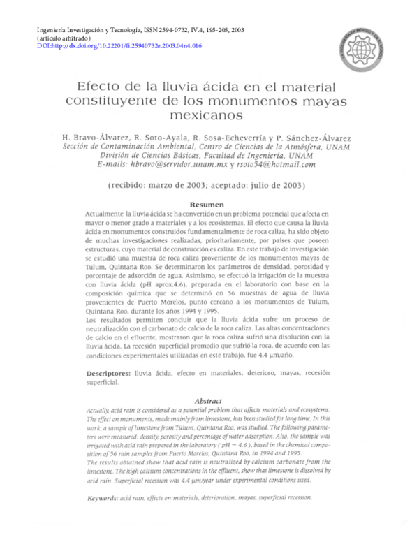 (PDF) Efecto de la lluvia ácida en el material constituyente de los ...