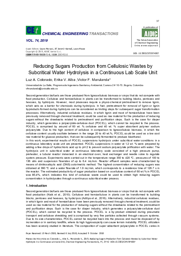 (PDF) Reducing Sugars Production from Cellulosic Wastes by Subcritical ...