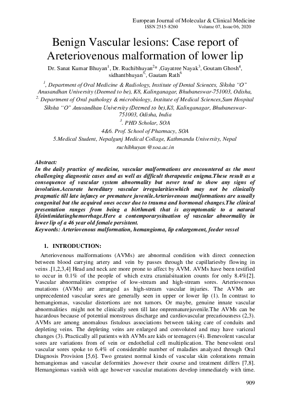 (PDF) Benign Vascular lesions: Case report of Areteriovenous ...