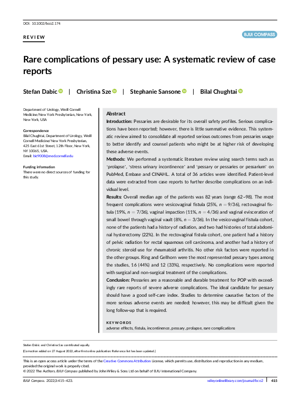 (PDF) Rare complications of pessary use: A systematic review of case ...