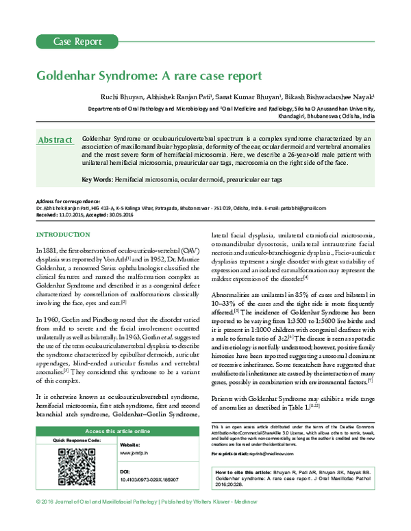 (PDF) Goldenhar syndrome: A rare case report