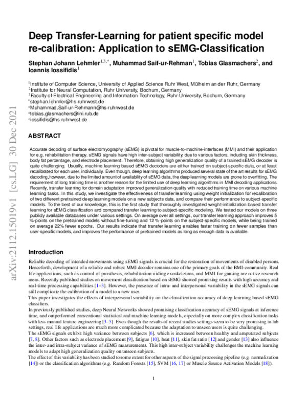 (PDF) Deep Transfer-Learning for patient specific model re-calibration: Application to sEMG ...
