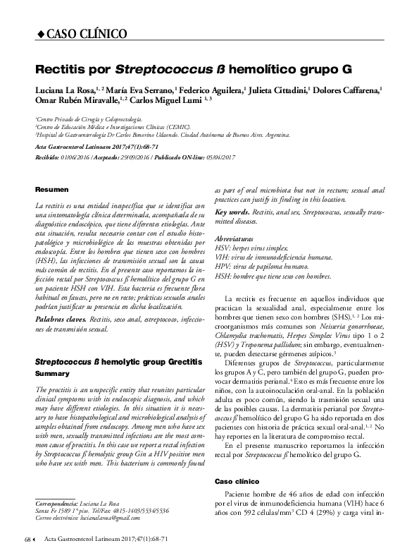 (PDF) Rectitis por Streptococcus ß hemolítico grupo G