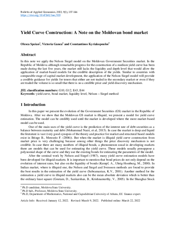 (PDF) Yield Curve Construction: A Note on the Moldovan bond market