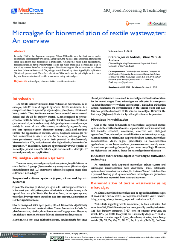 (PDF) Bioremediation of textile wastewater and successive biodiesel production using microalgae