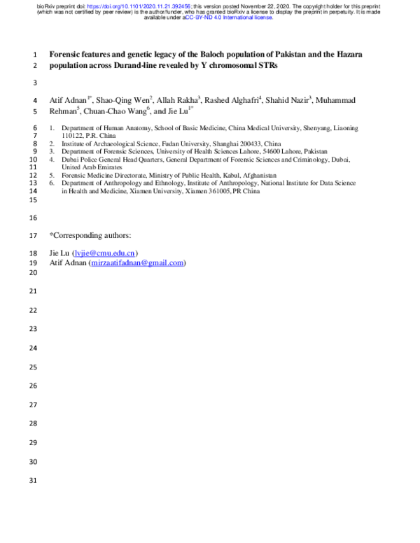 (PDF) Forensic features and genetic legacy of the Baloch population of ...