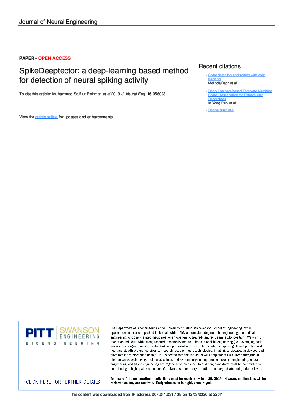 (PDF) SpikeDeeptector: a deep-learning based method for detection of neural spiking activity