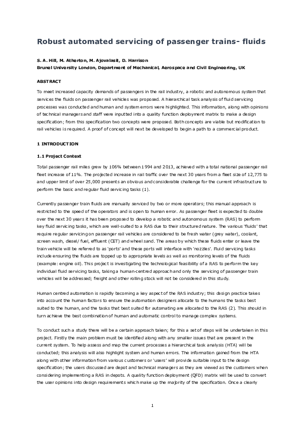(PDF) Robust automated servicing of passenger train fluids