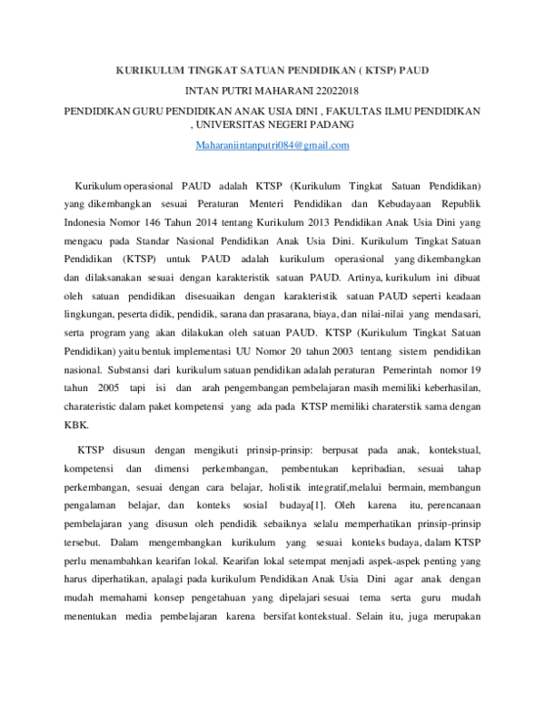 (PDF) KURIKULUM TINGKAT SATUAN PENDIDIKAN ( KTSP) PAUD INTAN PUTRI ...