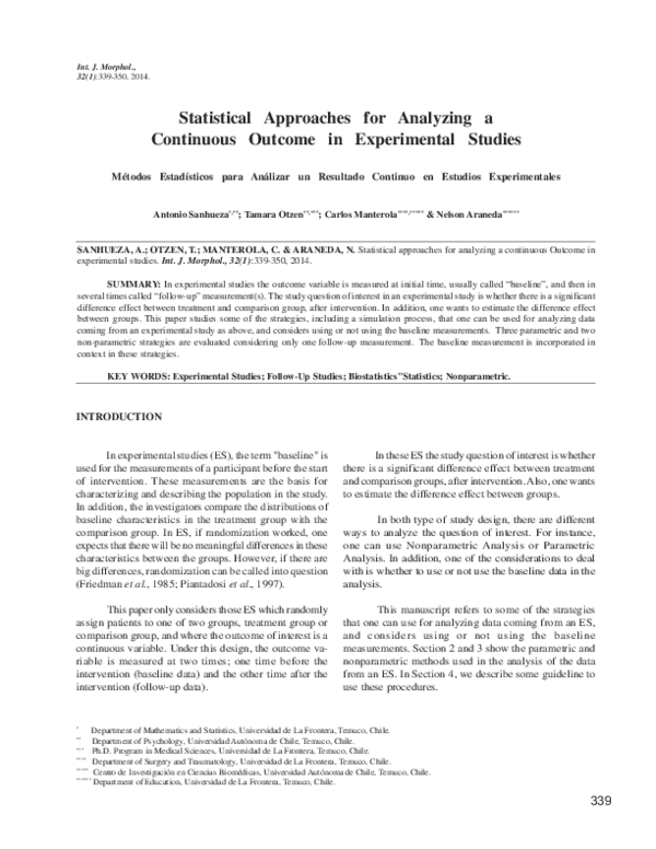 (PDF) Statistical Approaches for Analyzing a Continuous Outcome in ...