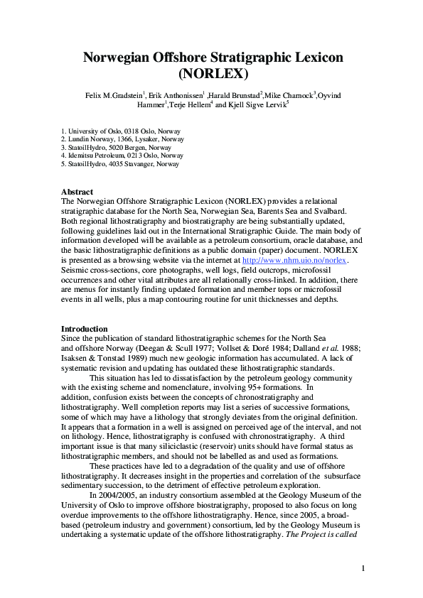 (PDF) Norwegian Offshore Stratigraphic Lexicon (NORLEX)