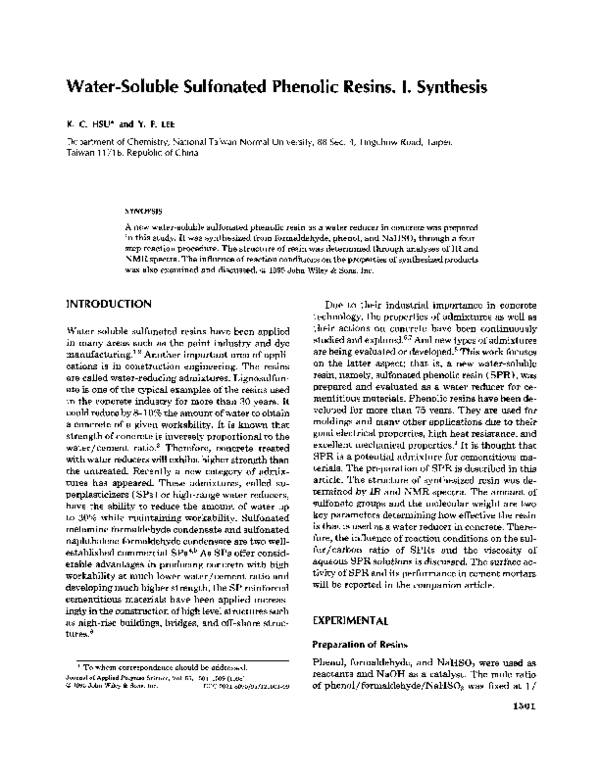 (PDF) Water-soluble sulfonated phenolic resins. I. Synthesis