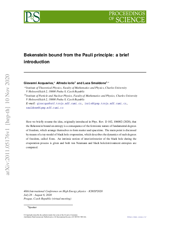 (PDF) Bekenstein bound from the Pauli principle: a brief introduction