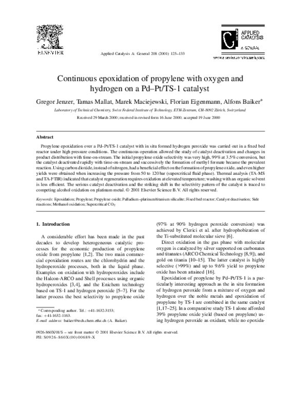 (PDF) Continuous Propylene Epoxidation with Pd–Pt/TS-1 Catalyst