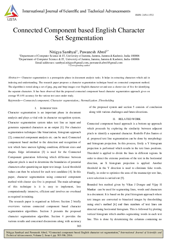 (PDF) Connected Component based English Character Set Segmentation
