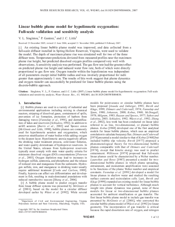 (PDF) Linear bubble plume model for hypolimnetic oxygenation: Full ...