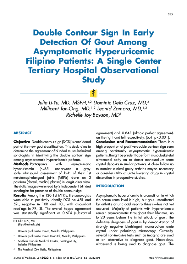(PDF) Double Contour Sign In Early Detection Of Gout Among Asymptomatic ...