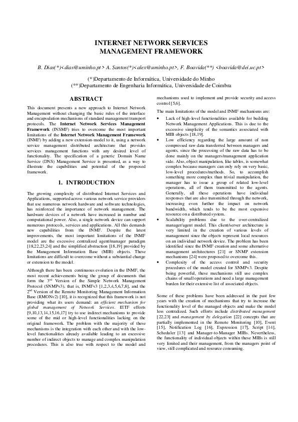 (PDF) Internet network services management framework