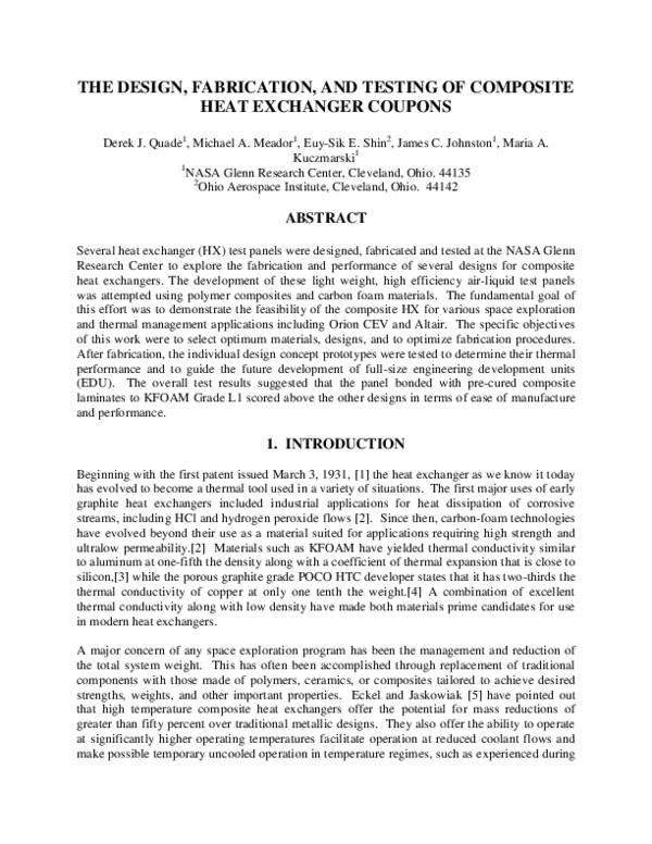(PDF) The Design, Fabrication, and Testing of Composite Heat Exchanger ...