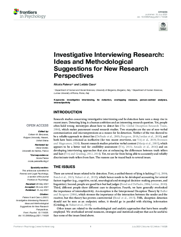 (PDF) Advancing Investigative Interviewing Techniques