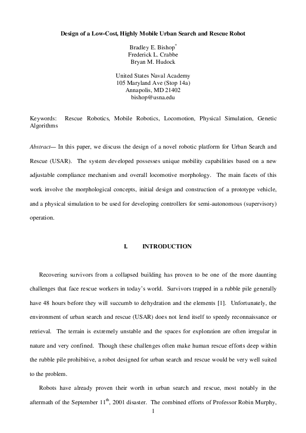 (PDF) Design of a low-cost, highly mobile urban search and rescue robot