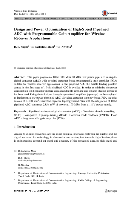 (PDF) Design and Power Optimization of High-Speed Pipelined ADC with Programmable Gain Amplifier ...